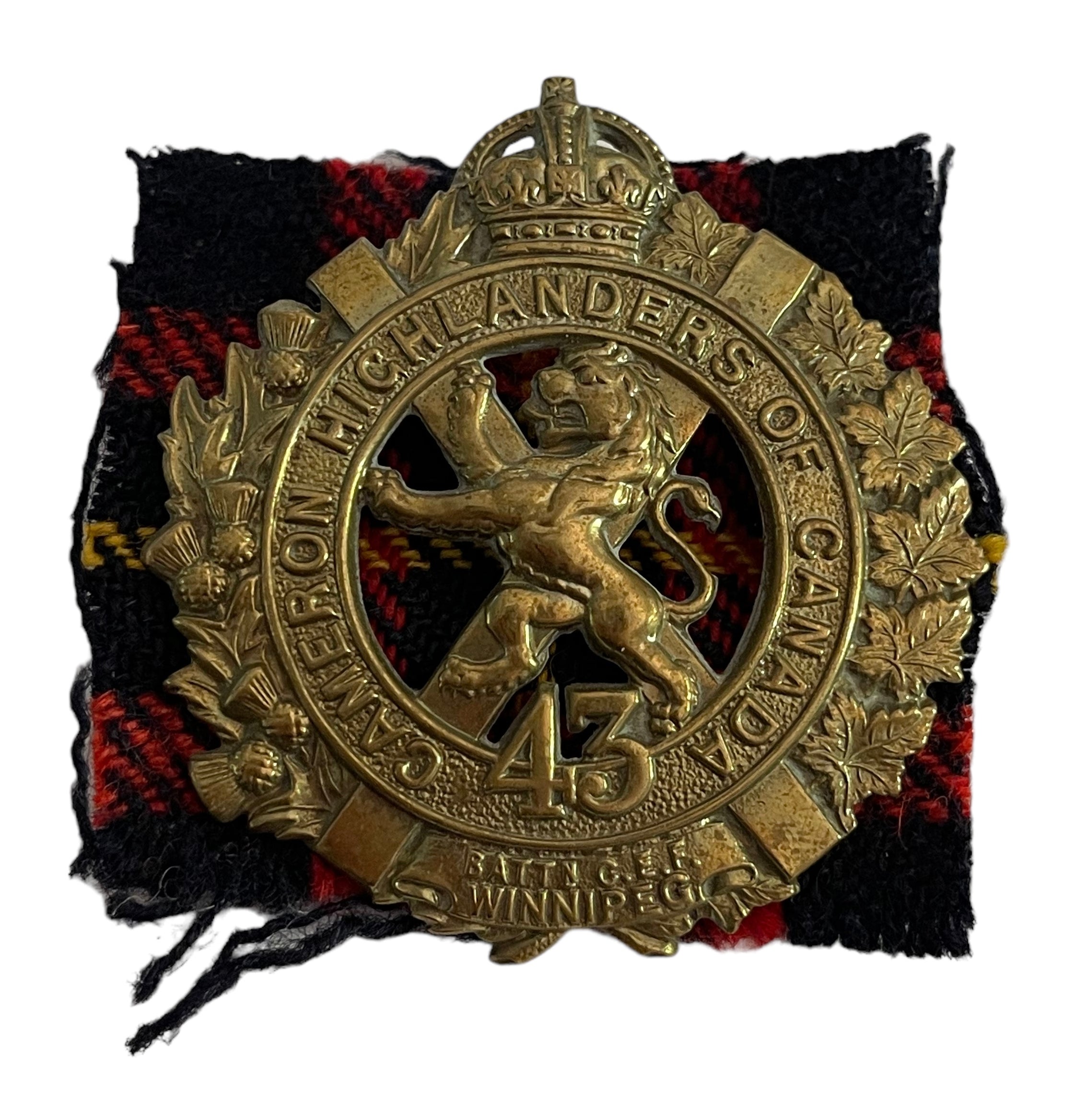 WW1 CEF 43rd Battalion Cap Badge on Tartan backing – Marway Militaria ...