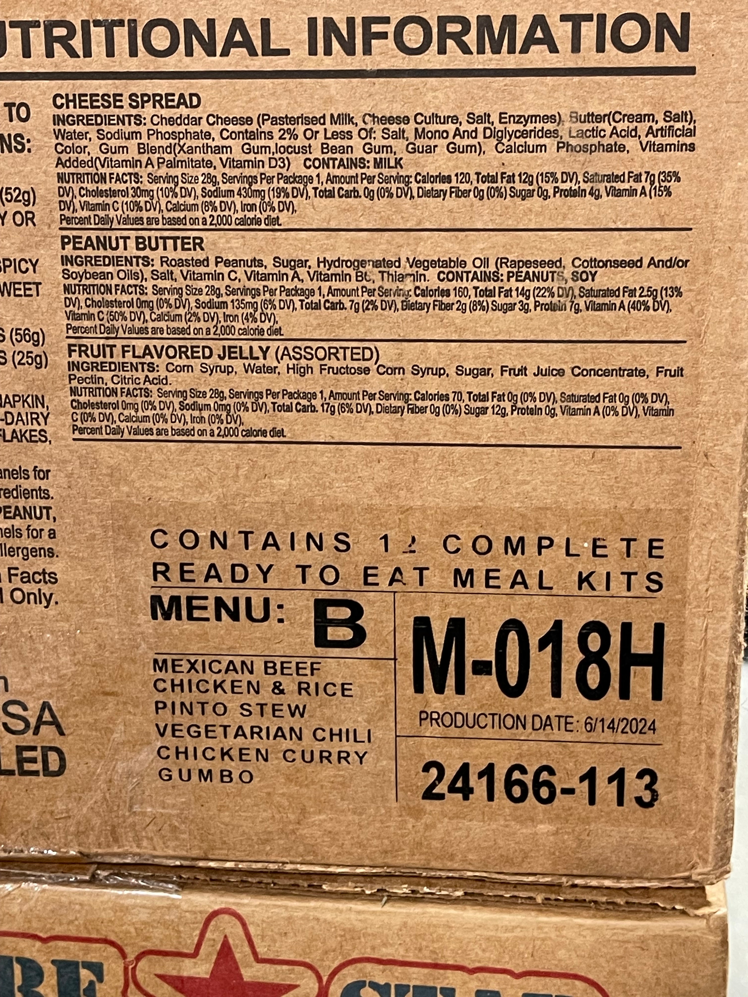 MRE STAR Case of 12 MRE's (Meals Ready to Eat) - Case B – Marway ...