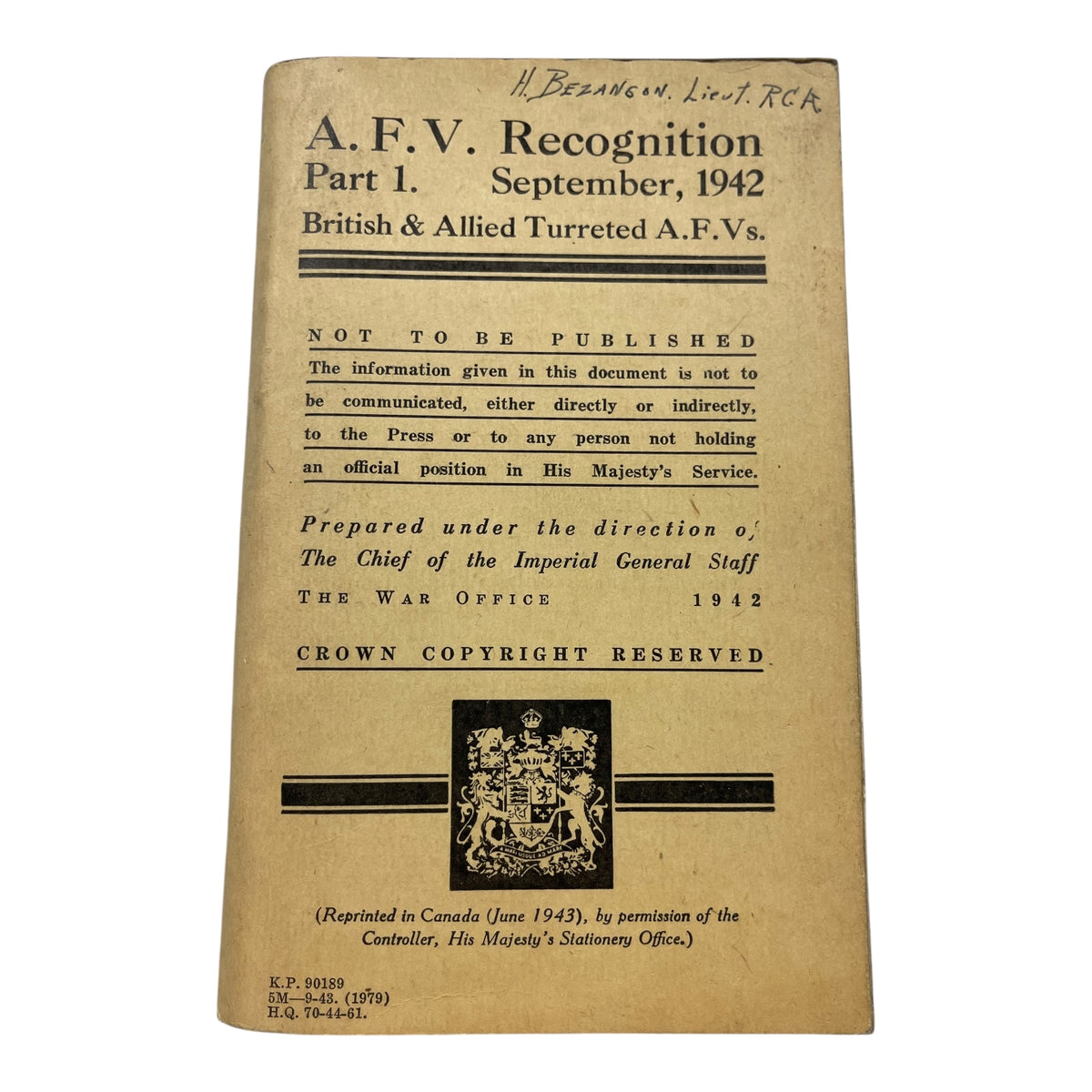 A.F.V. Recognition Part 1 Sept 1943 Armoured Fighting Vehicle Book ...