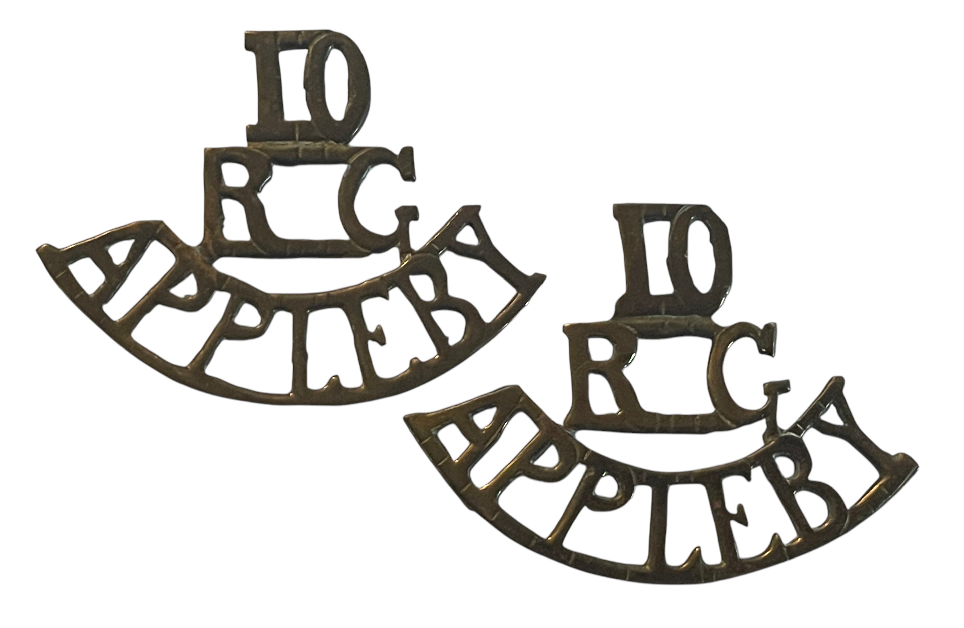 WW1 era, 10th RG Appleby Shoulder Title Badge Pair – Marway Militaria Inc & Winnipeg Army Surplus