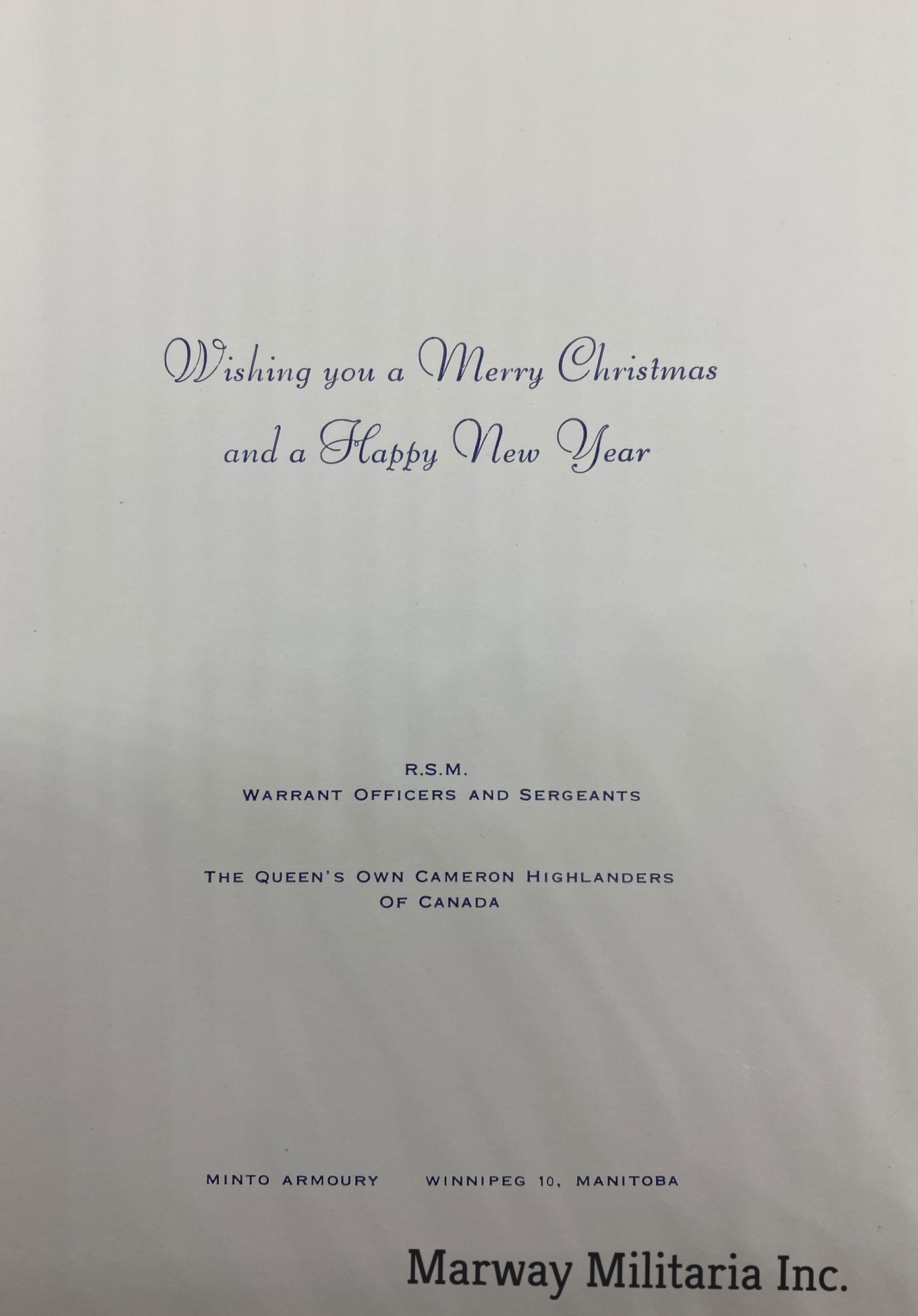 The Queen's Own Cameron Highlanders Of Canada Regiment Christmas Card ...