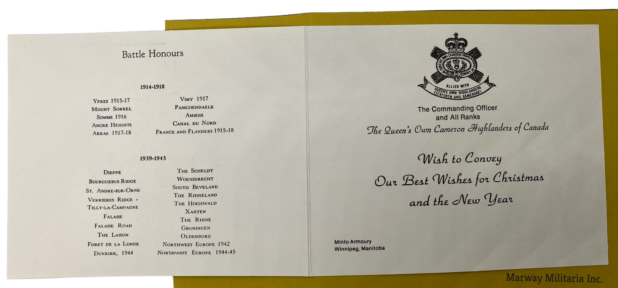 The Queen's Own Cameron Highlanders Of Canada Regiment Christmas Card ...