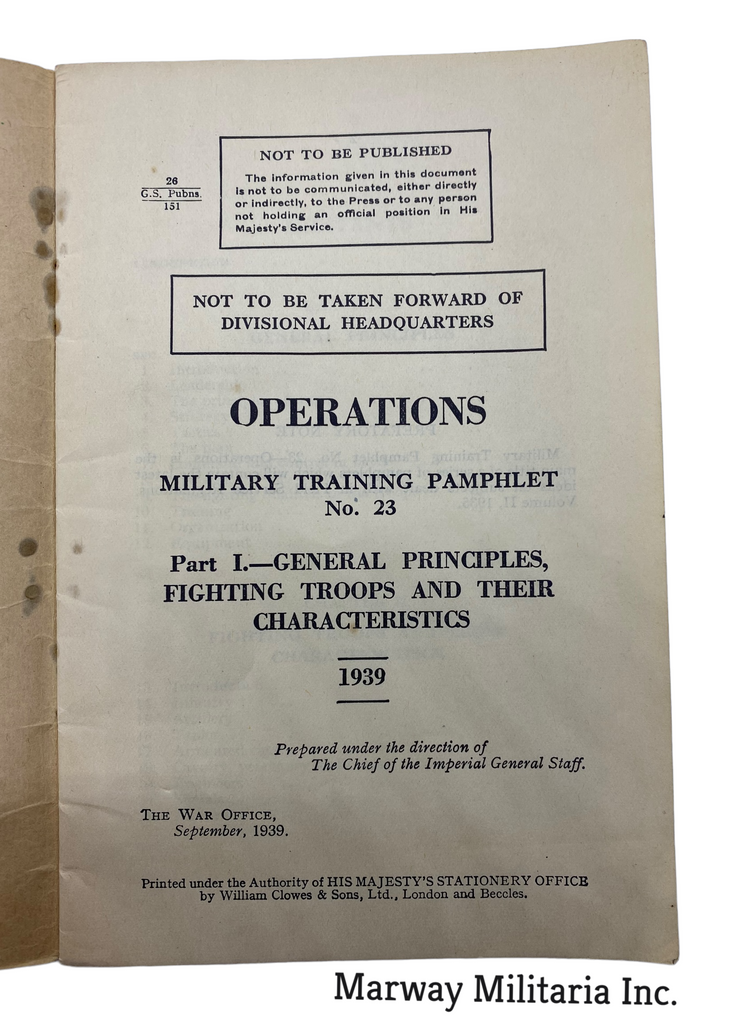 1939 Operations Military Training Pamphlet - Pictou Highlanders ...