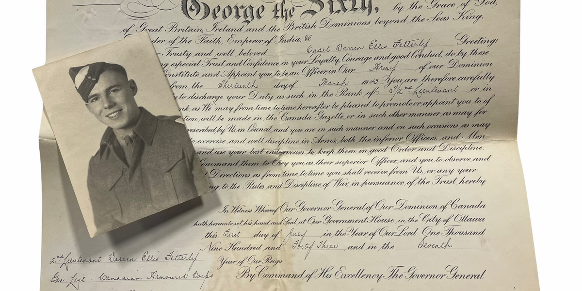 Geo VI Commission Scroll Warren Ellis Fetterly, Canadian Armoured Corp ...