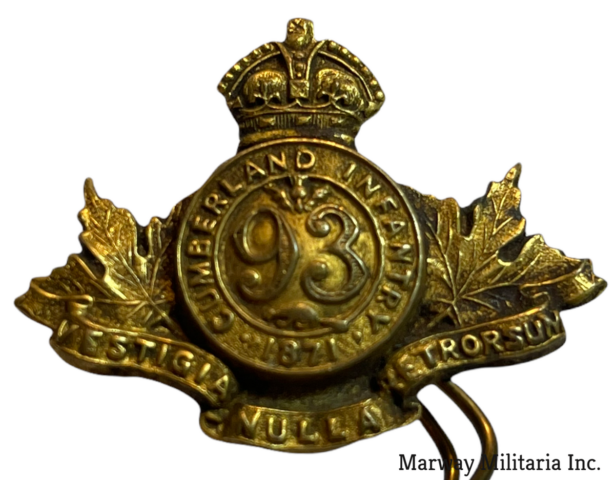 PRE WW1, 93RD CUMBERLAND REGIMENT COLLAR BADGE – Marway Militaria Inc ...