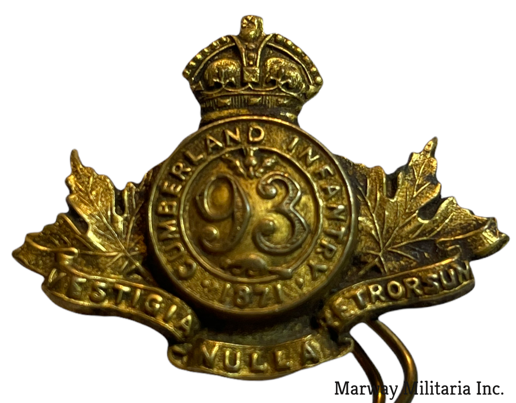 PRE WW1, 93RD CUMBERLAND REGIMENT COLLAR BADGE – Marway Militaria Inc ...